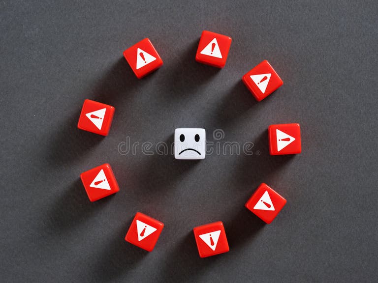 Sad Face Surrounded by Red Warning Signs Expressing Problems and ...
