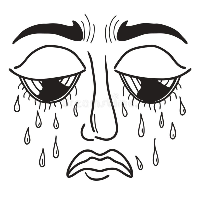 Sad Face Vector Illustration with Teardrops Expressing Emotion and ...