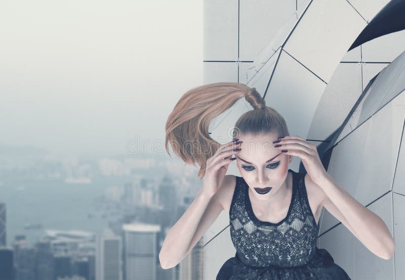 Sad Fashion Model on the Rooftop Stock Photo - Image of lady, glamour ...