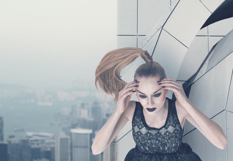 Sad Fashion Model on the Rooftop Stock Photo - Image of lady, glamour ...