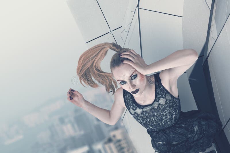 Sad Fashion Model on the Rooftop Stock Image - Image of model, beauty ...