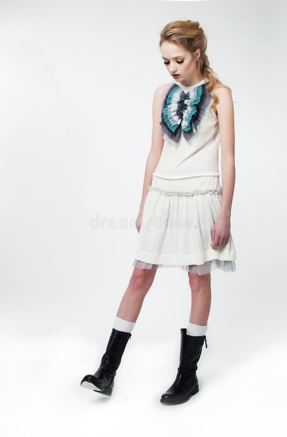 Beautiful Woman is Standing, Lookis Sad, with Her Hands Crossed. Stock ...