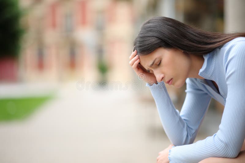 Sad Female Complaining Alone in the Street Stock Image - Image of ...