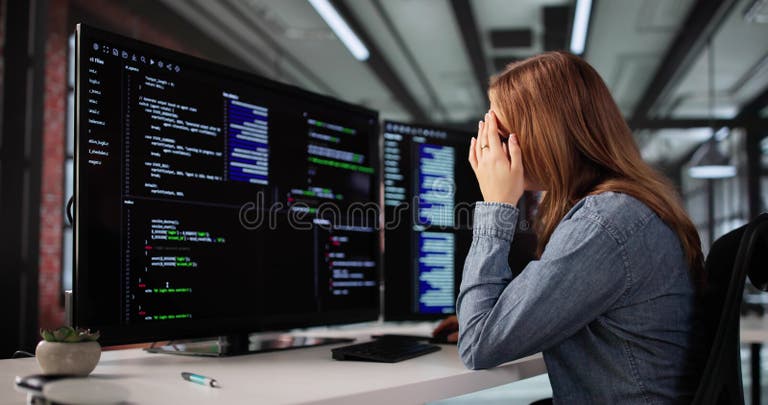 The Sad Female Web Developer Stock Image - Image of screen, computer ...