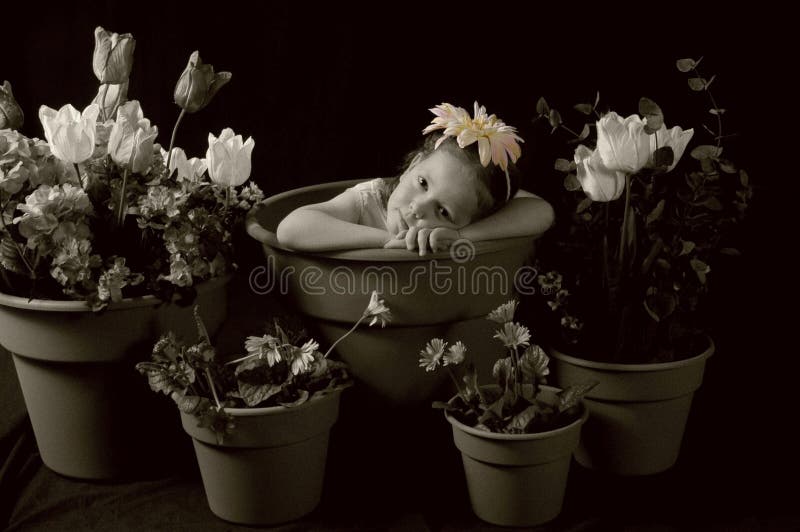 Sad flower girl stock image. Image of flowers, tone, hair - 1048057