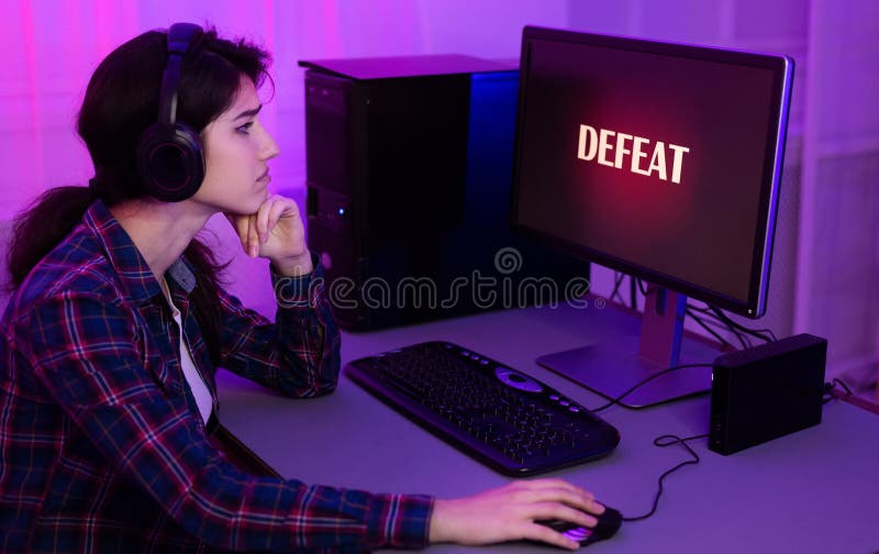 Sad Gamer Lost Game, Playing Online On Computer Stock Photo - Image of ...