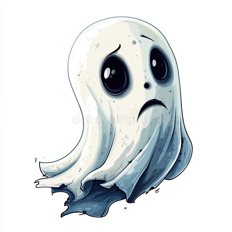 Sad Ghost Character with Large Eyes and Floating Appearance Stock ...