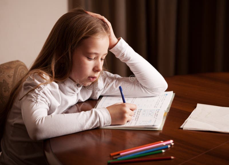Distracted School Kid at Homework Stock Photo - Image of concentration ...