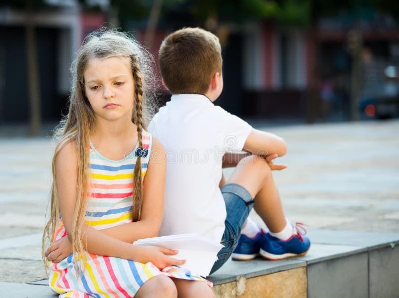 Sad Girl in Having Problem with Friend Outdoors in Park Stock Photo ...