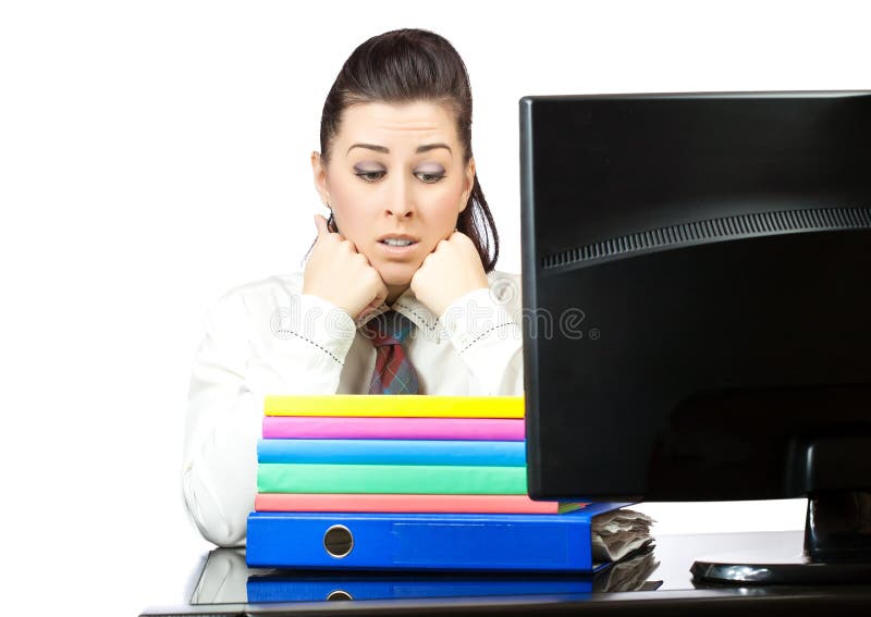 Sad Girl in the Office at Work. Isolated Stock Image - Image of ...