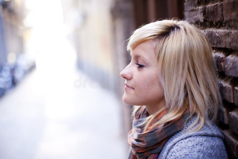 Sad girl portrait stock photo. Image of city, copyspace - 18446958