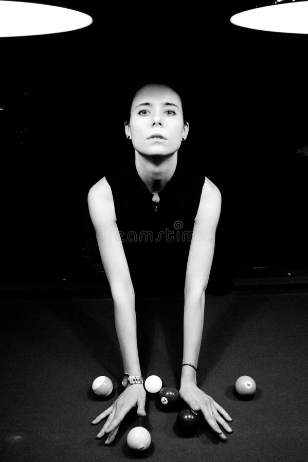 Sad Girl Puts Her Hands on the Billiard Balls Stock Photo - Image of ...