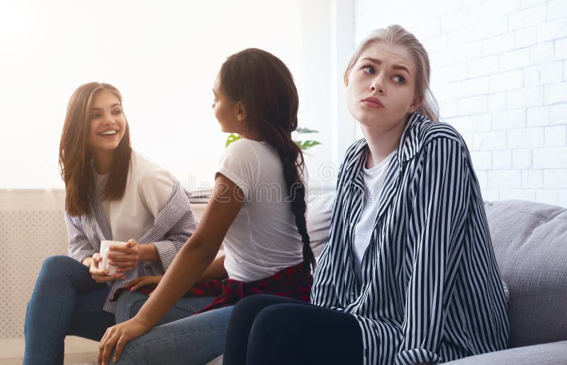 Sad Girl Sitting Alone, Avoid Talking To Classmates Stock Image - Image ...