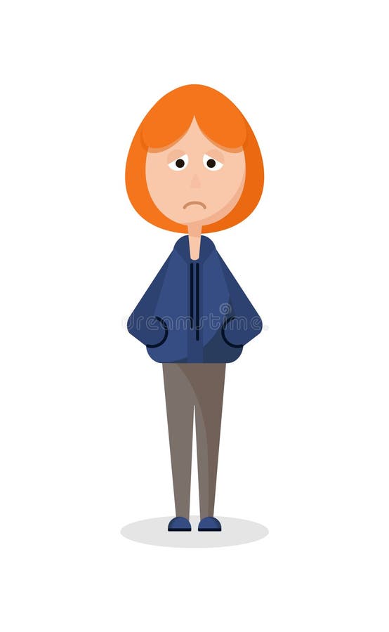 Sad Cartoon Woman Standing