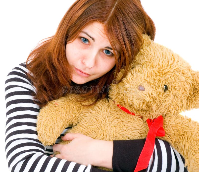 Sad girl with toy stock photo. Image of friend, body - 18092792