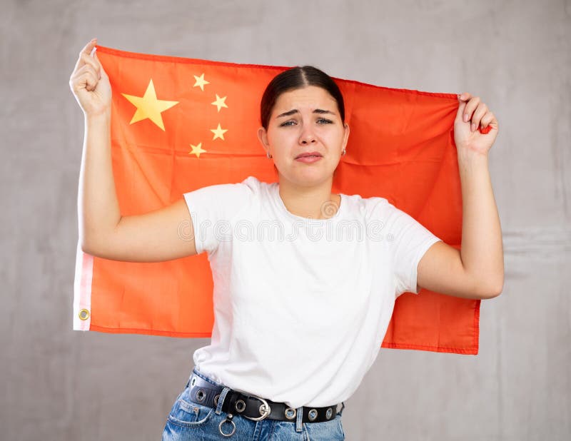 Sad Girl Upset by Defeat of Her Favorite China Team Stock Image - Image ...