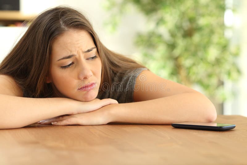 Sad Girl Waiting for a Phone Call Stock Photo - Image of call, house ...