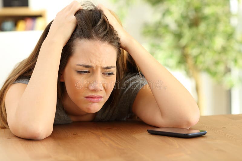 Sad Girl Waiting for a Phone Call Stock Image - Image of breakup ...