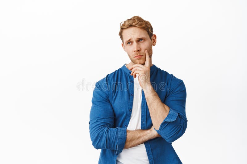 Sad and Gloomy Redhead Man, Frowning and Looking Pensive at Left Side ...