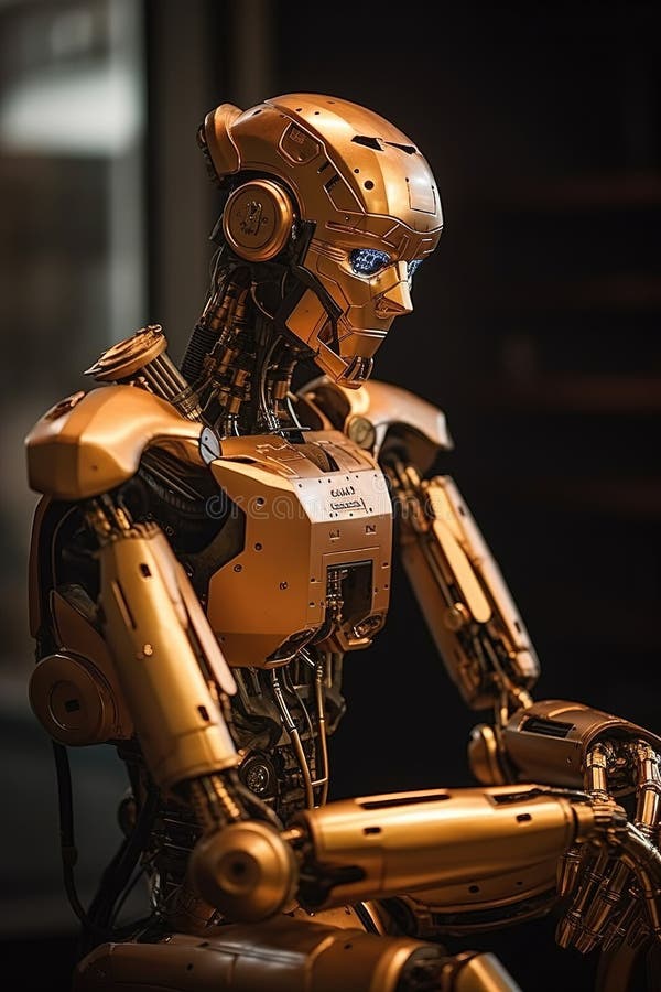 A Sad Golden Tired Robot, Science Future Artwork, Generative Ai ...