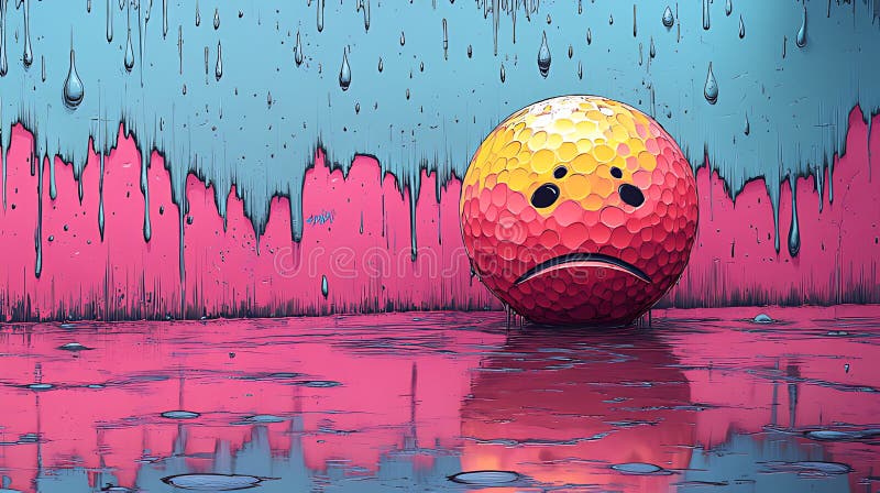 Sad Golf Ball, Painted Wall, Puddle, Reflection, Digital Art Stock ...