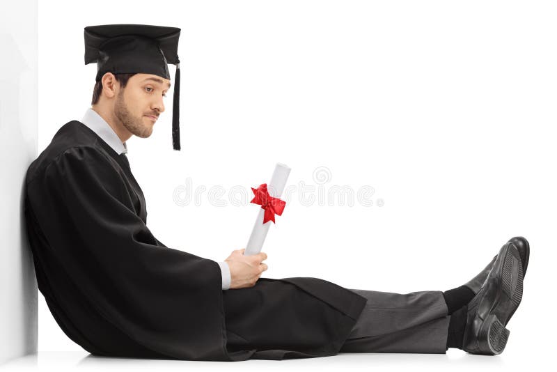 Graduate Student in Graduation Gown with Raised Hands, Rear View Stock ...