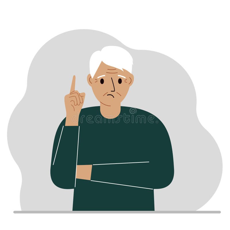 Sad Grandfather Holding His Index Finger Up. Vector Stock Vector ...