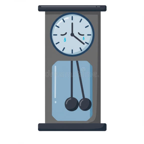 Sad Gray Pendulum Wall Clock with Drooping Face and Blue Details on ...