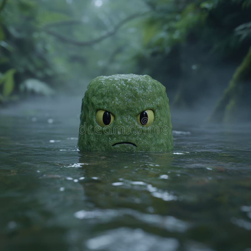 Sad Green Creature in Water Stock Illustration - Illustration of ...