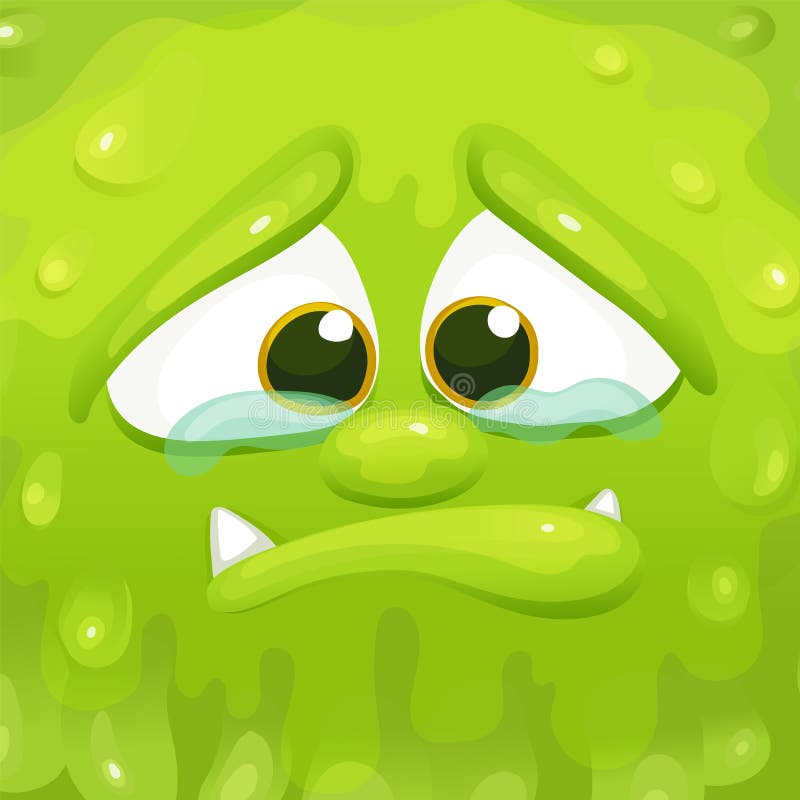 Sad Green Monster Inside a Cube Frame, Squishy Slime Alien Crying ...