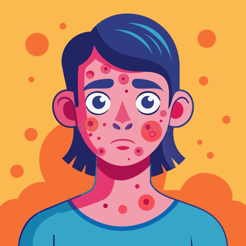 Sad Guy with Acne and Skin Rash. Cartoon Vector Illustration Stock ...