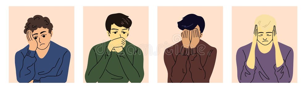Sad Guy. Men Feel Sadness, Grief. Multinational People Stock Vector ...