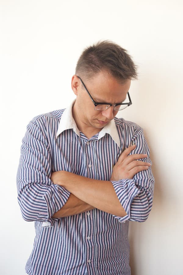 Sad Handsome Near White Wall Stock Image - Image of happy, smile: 46608235