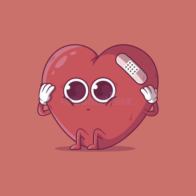 A Sad Heart Character with a Bandage Vector Illustration. Stock Vector ...