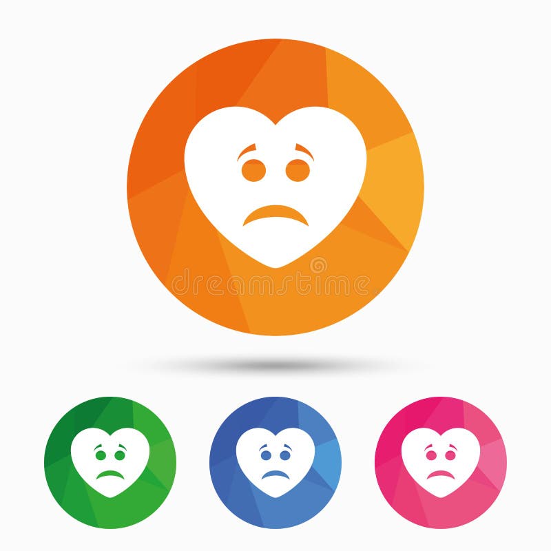 Sad Heart Face Sign Icon. Sadness Symbol. Stock Vector - Illustration ...