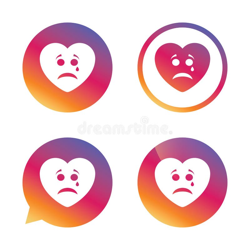 Sad Heart Face with Tear Icon. Crying Symbol. Stock Vector ...