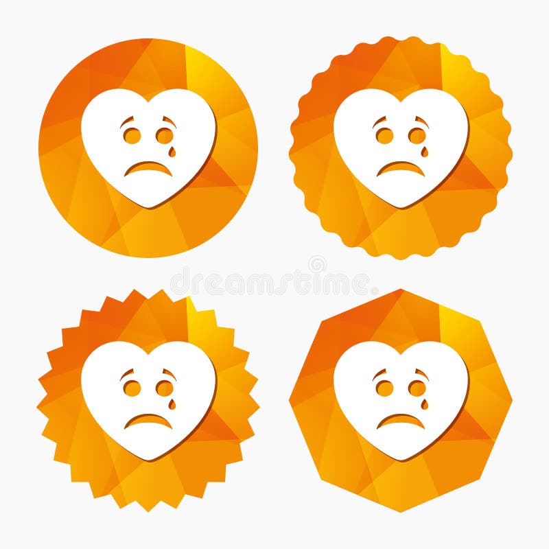 Sad Heart Face with Tear Icon. Crying Symbol. Stock Vector ...