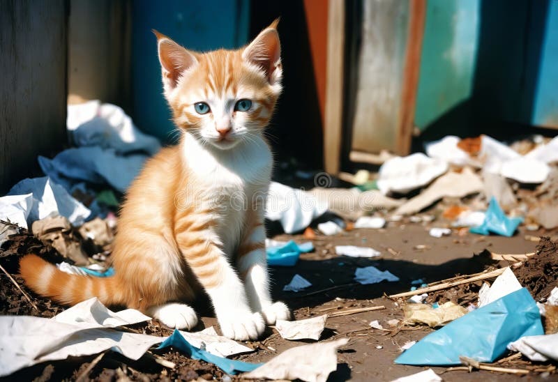 Sad Homeless Ginger Cat Sitting Outdoor Stock Illustration ...