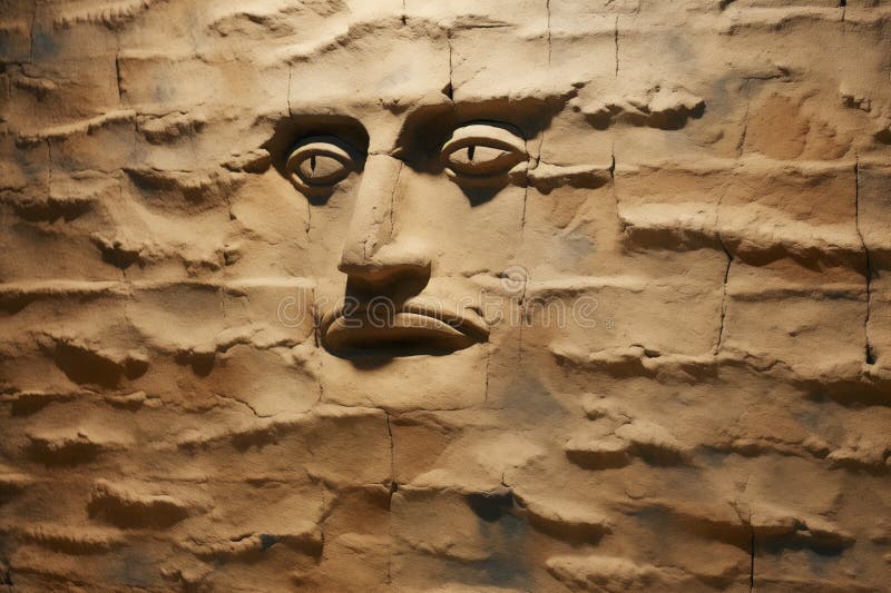 Sad Human Face in a Ceramic Relief. Stock Illustration - Illustration ...