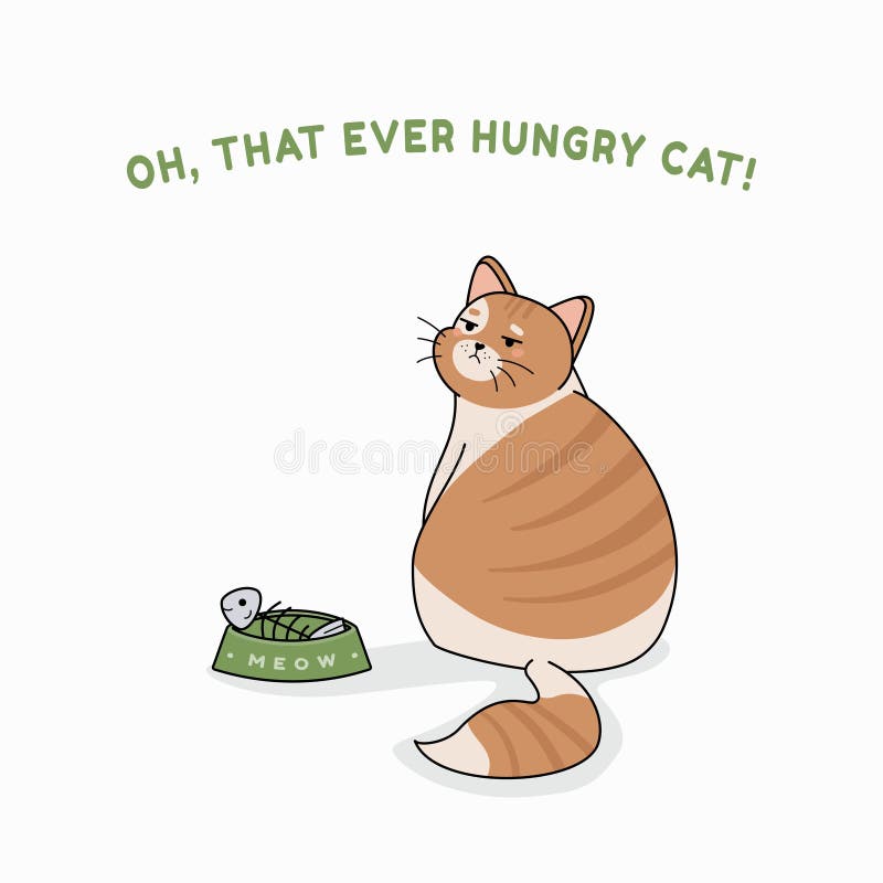 Sad Hungry Cat with Bowl of Eaten Fish Stock Vector - Illustration of ...