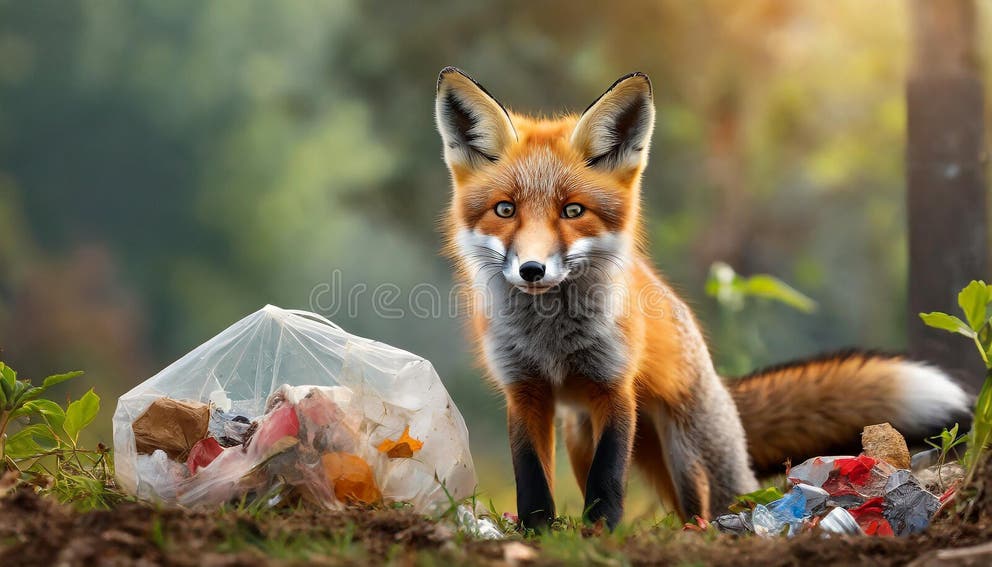 Sad and Hungry Fox is Looking for Food in Garbage at Backyard Stock ...
