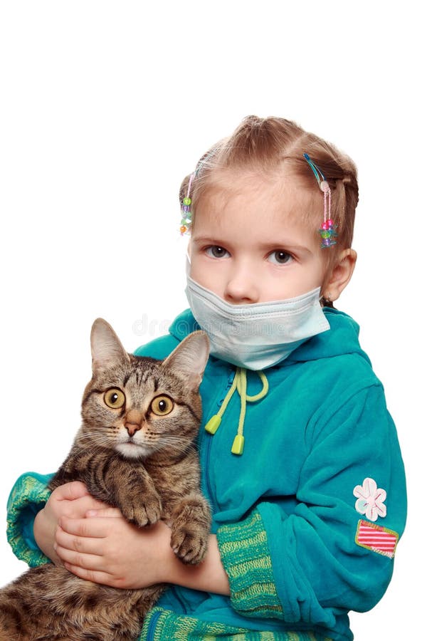 The Sad Ill Girl with a Cat Stock Photo - Image of holds, respirator ...