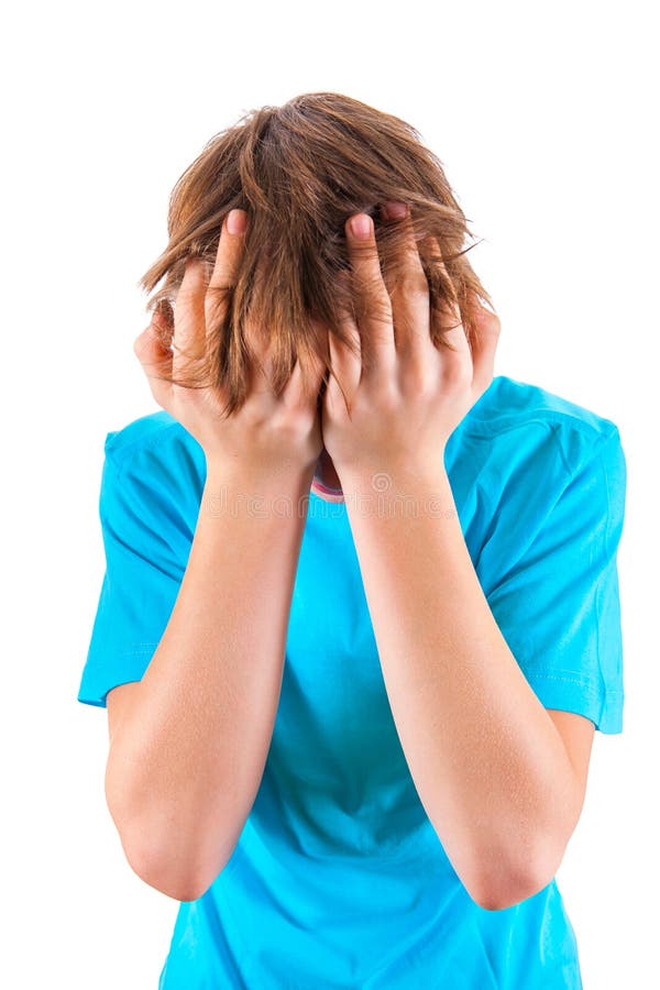 Sad Kid isolated stock photo. Image of shirt, headache - 66033874