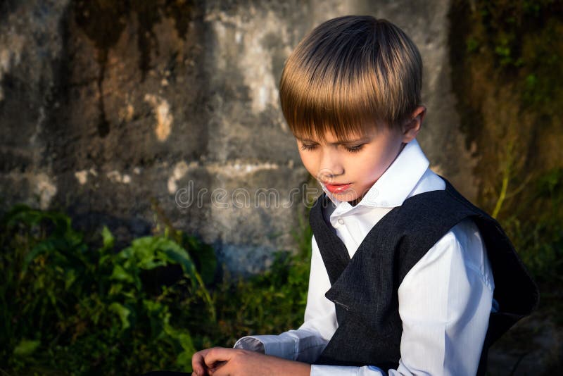 Sad Kid outdoor stock image. Image of small, solitude - 210478453