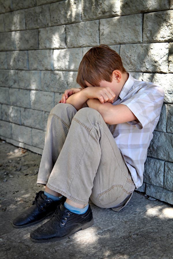 Sad Kid outdoor stock photo. Image of caucasian, street - 53937350