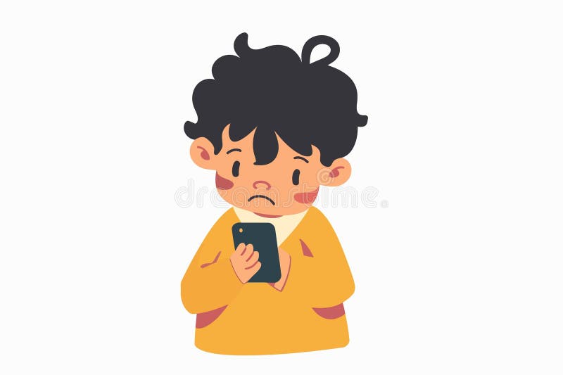 Sad Kid Using Phone Cybersecurity Isolated Vector Style Stock Vector ...