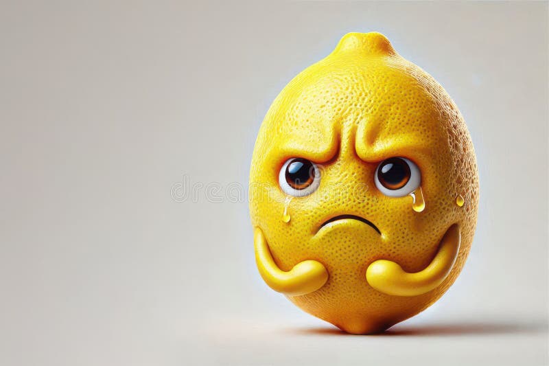 A Sad Lemon with Drops of Tears on Its Face. Space for Text. Stock ...
