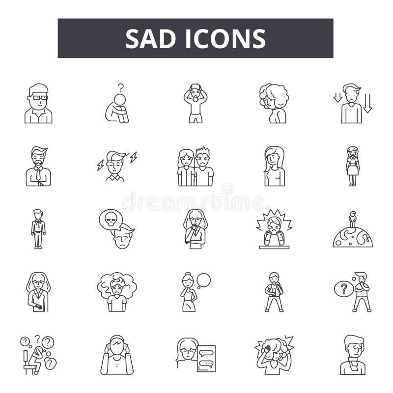 Sad Line Icons, Signs, Vector Set, Outline Illustration Concept Stock ...
