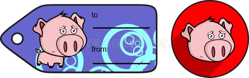 Sad Little Big Head Pig Cartoon Sticker Card Stock Vector ...