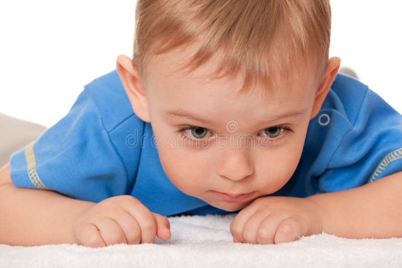 Sad little boy stock image. Image of pensive, thought - 19264541